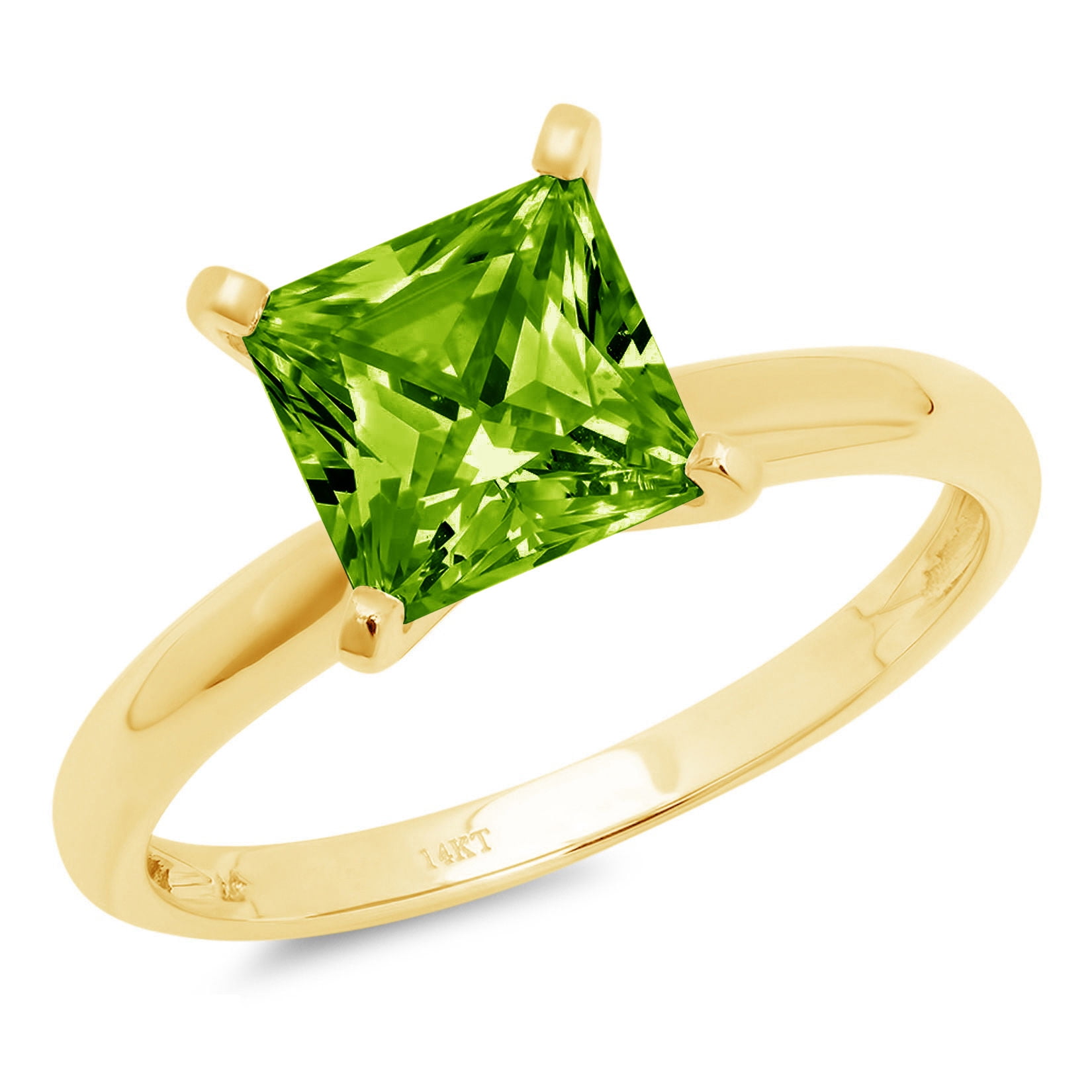 2 ct Princess Cut Natural Peridot Solitaire 14K Yellow Gold Womens ...