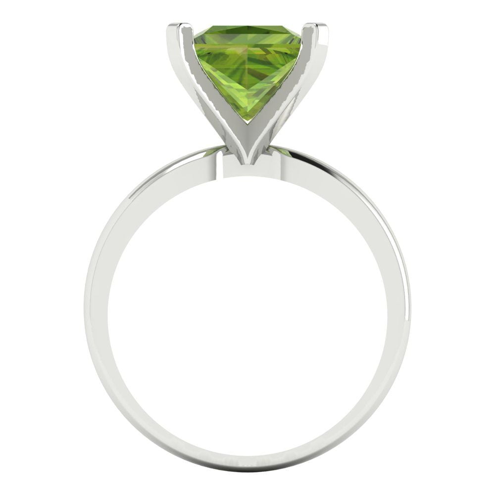 2 ct Princess Cut Natural Peridot Solitaire Engagement Ring for Women in 18K White Gold ...