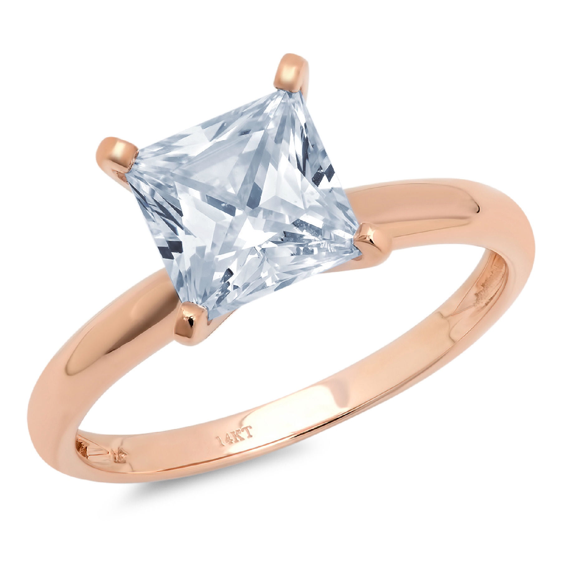 2 ct Princess Cut Simulated Blue Diamond Solitaire 18K Rose Gold Womens ...