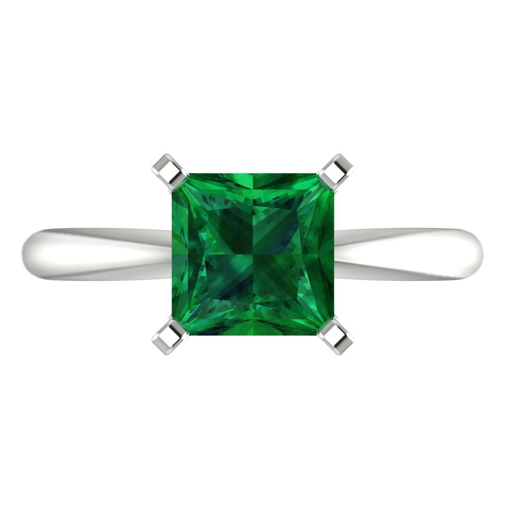 2 ct Princess Cut Simulated Emerald Solitaire 14K White Gold Womens ...