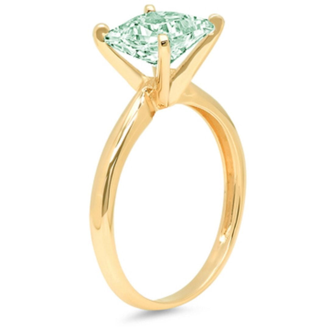 2 ct Princess Cut Simulated Green Diamond Solitaire Engagement Ring for ...