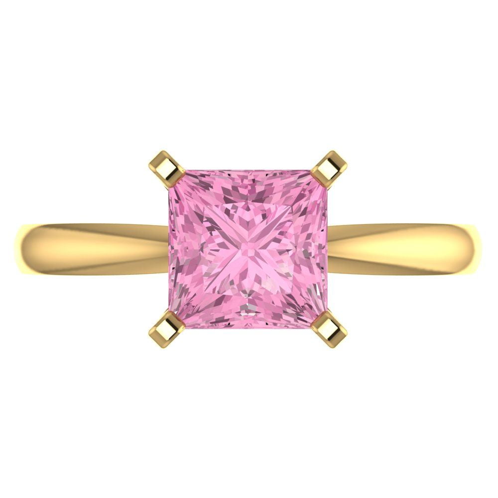 2 ct Princess Cut Simulated Pink Diamond Solitaire 18K Yellow Gold ...