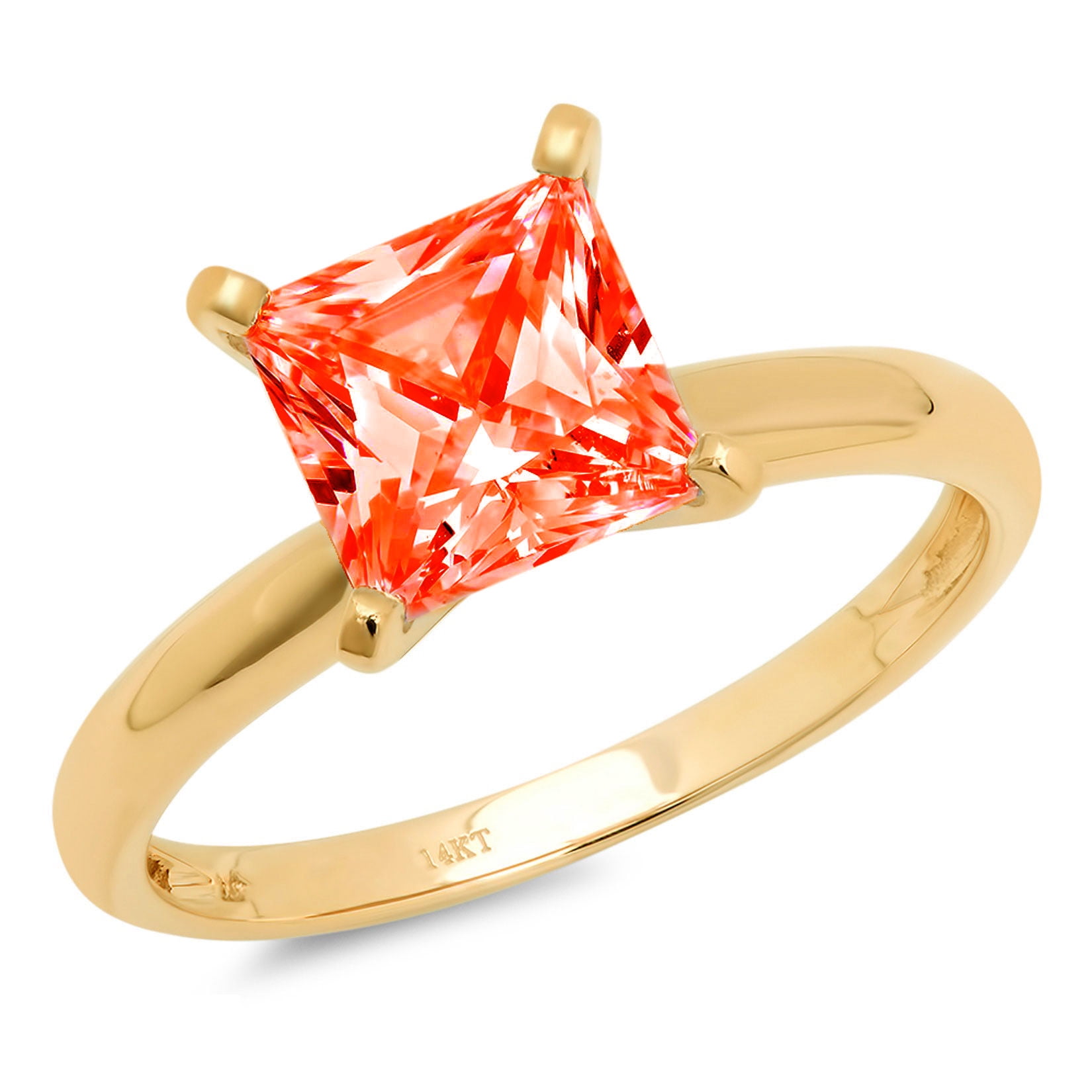 2 ct Princess Cut Simulated Red Diamond Solitaire 18K Yellow Gold ...