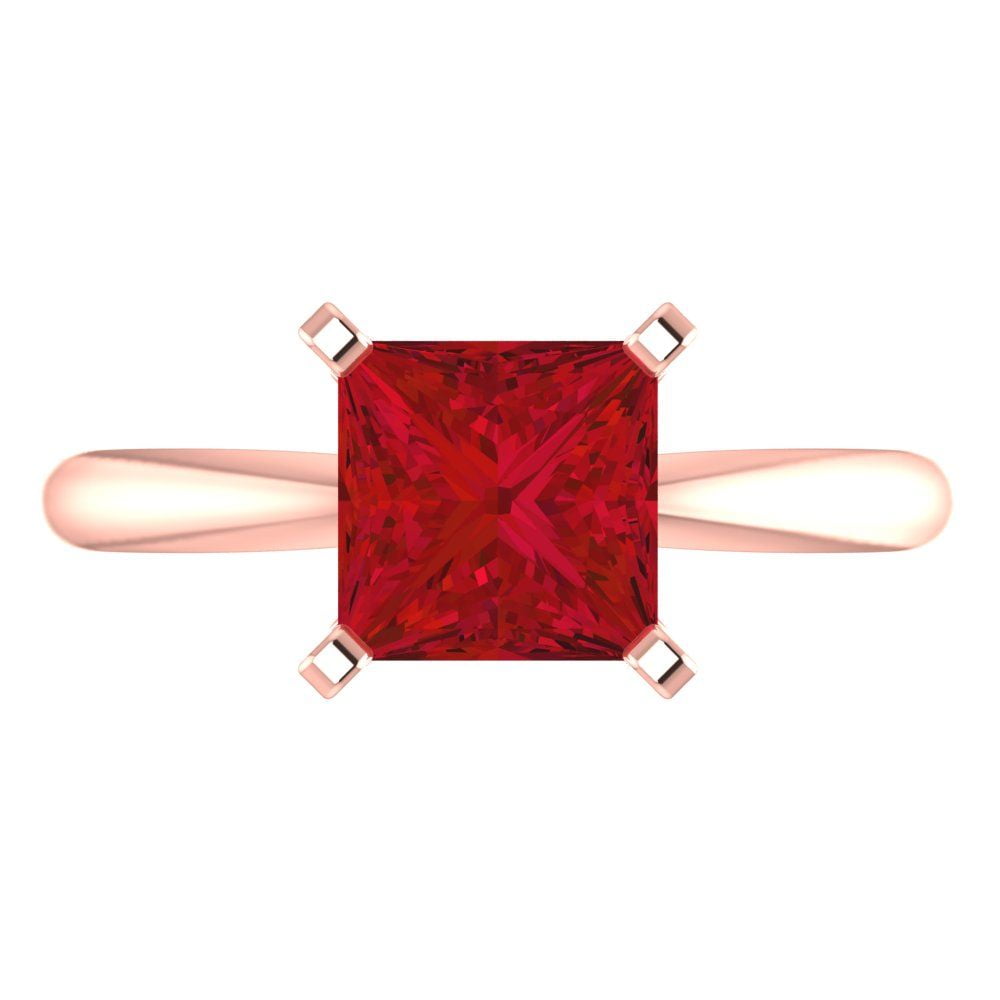 2 ct Princess Cut Simulated Ruby Solitaire Engagement Ring for Women in ...