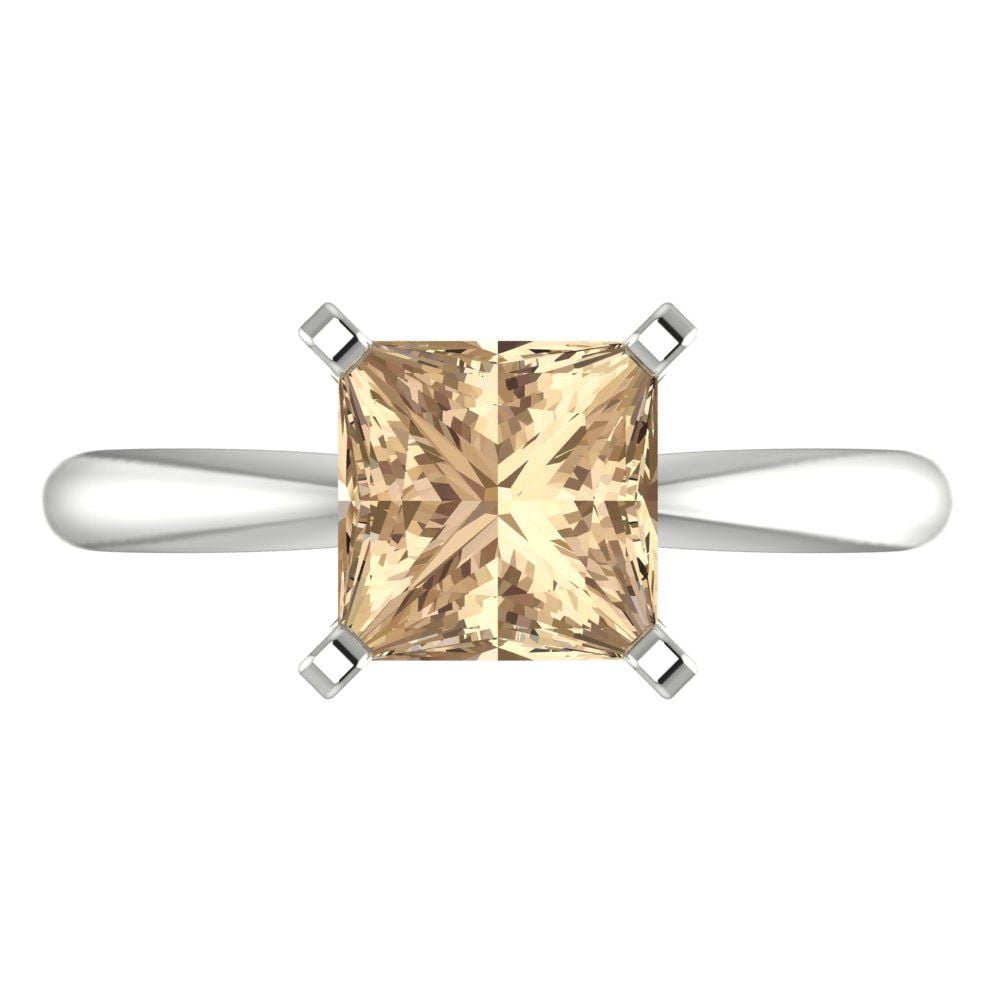 2 ct Princess Cut Yellow Moissanite Solitaire 18K White Gold Womens ...
