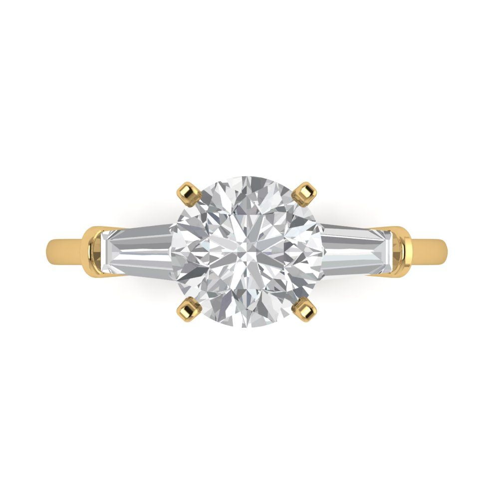 2 ct Round Cut Moissanite 3 Stone 18K Yellow Gold Womens Engagement ...