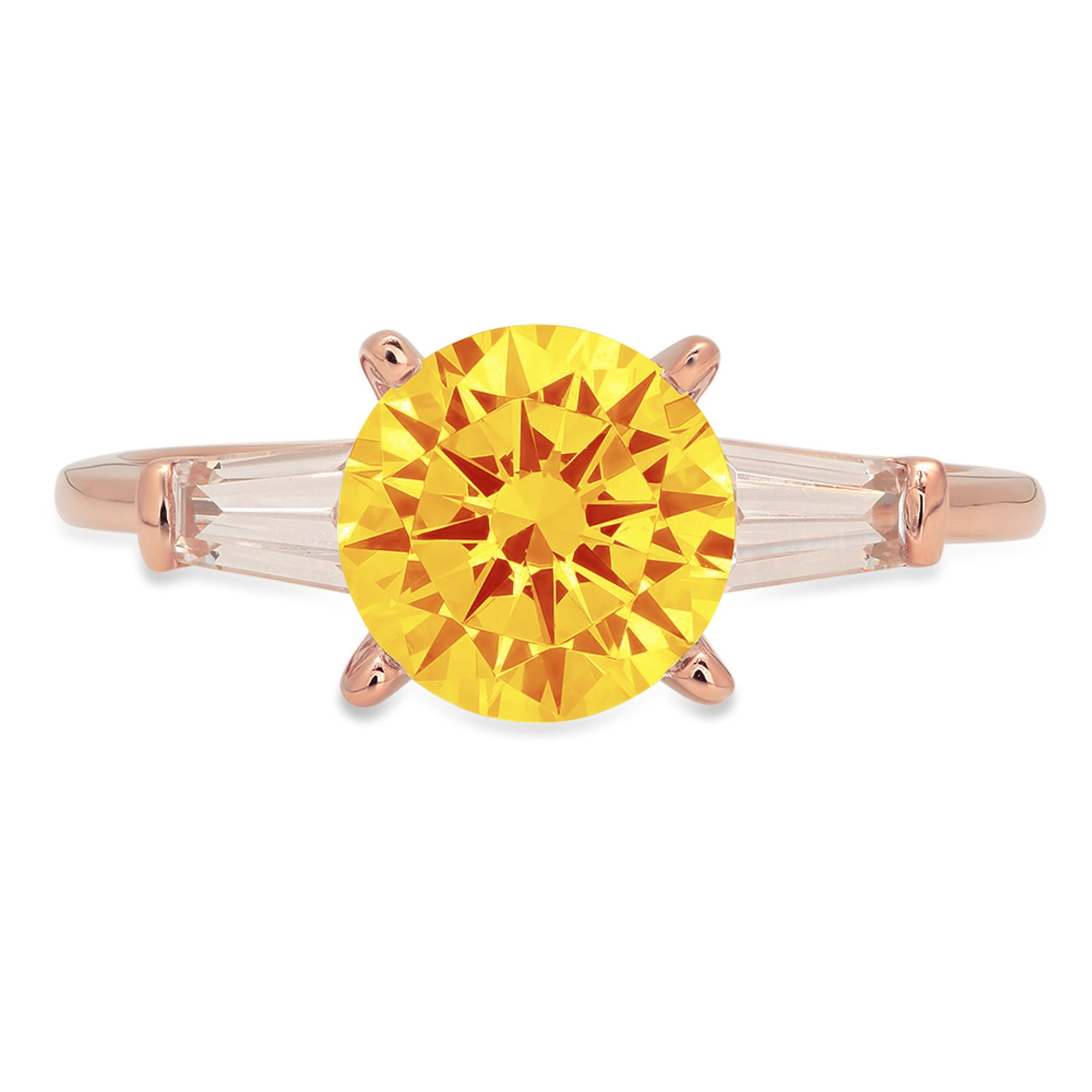 2 ct Round Cut Natural Citrine 3 Stone 18K Rose Gold Womens Engagement ...