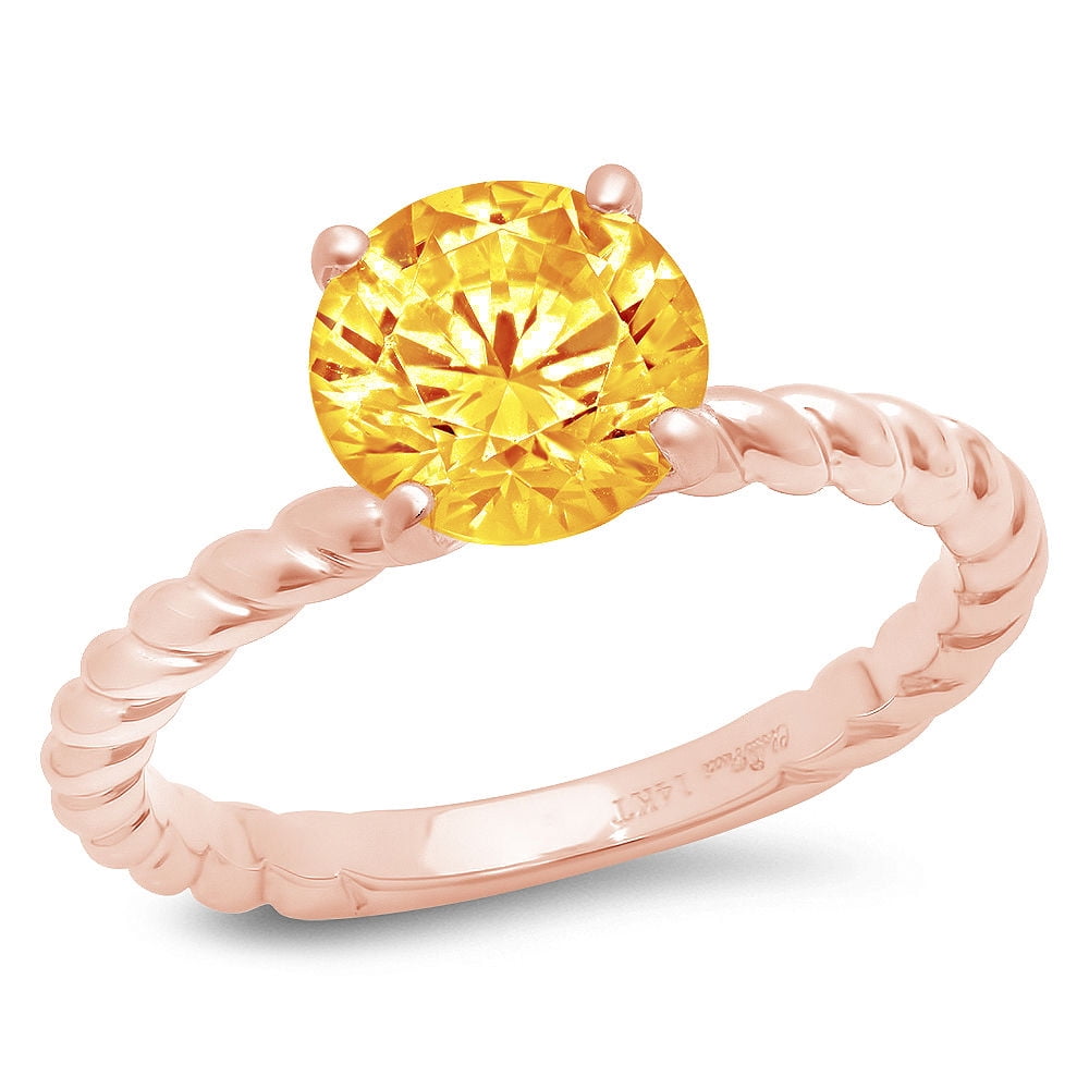 2 ct Round Cut Natural Citrine Solitaire 18K Rose Gold Womens ...