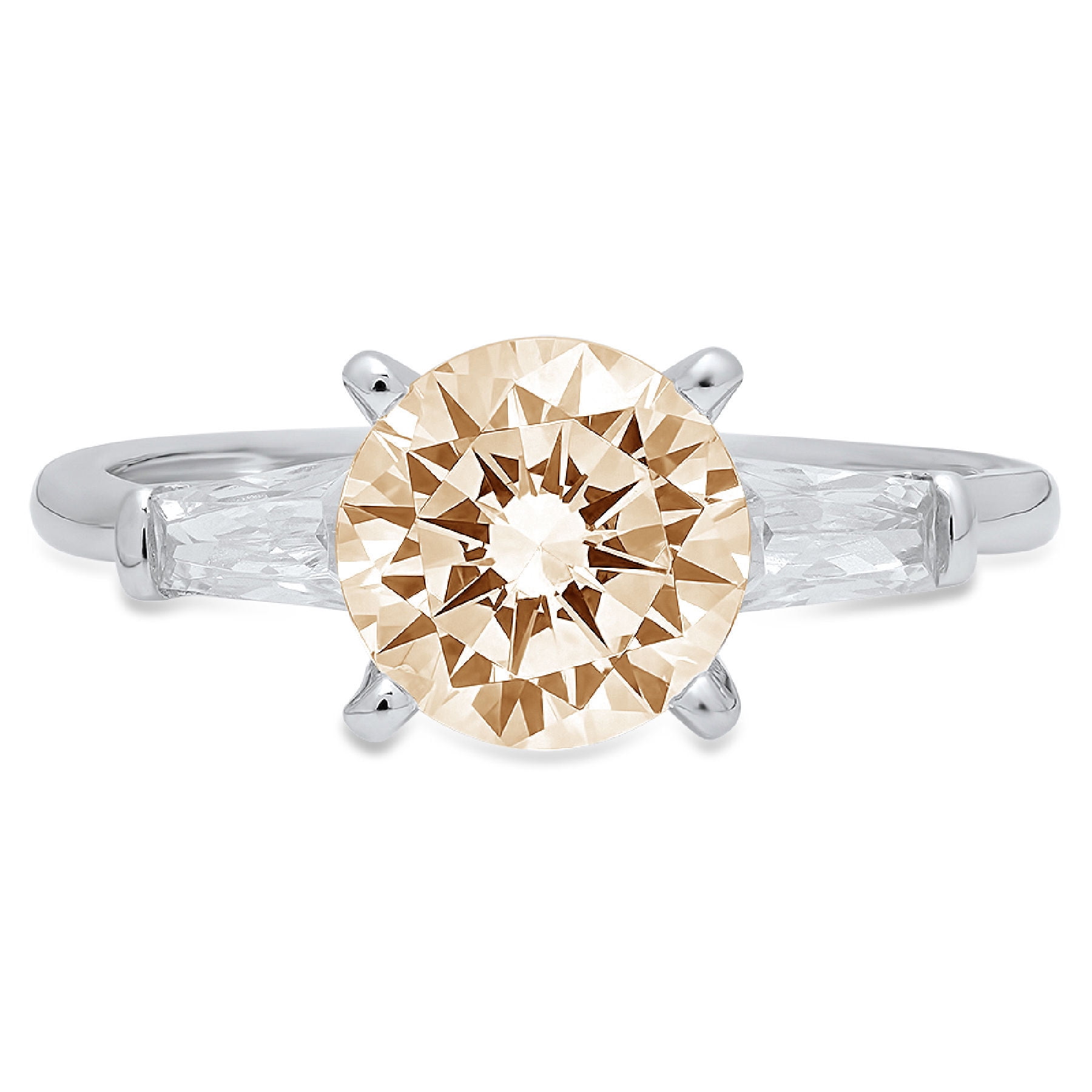 2 ct Round Cut Natural Morganite 3 Stone 18K White Gold Womens ...