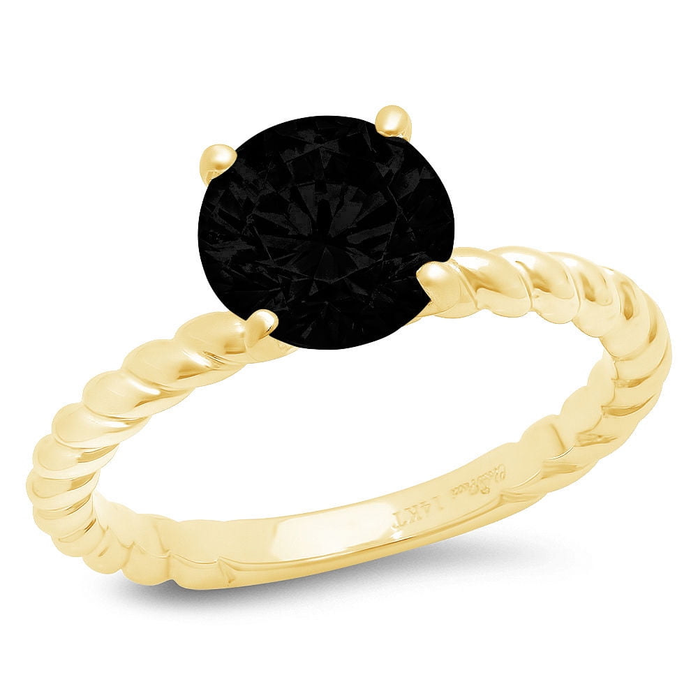 2 ct Round Cut Natural Onyx Solitaire 18K Yellow Gold Womens Engagement Ring - Walmart.com