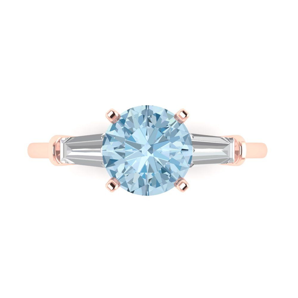 2 ct Round Cut Simulated Blue Diamond 3 Stone 18K Rose Gold Womens ...
