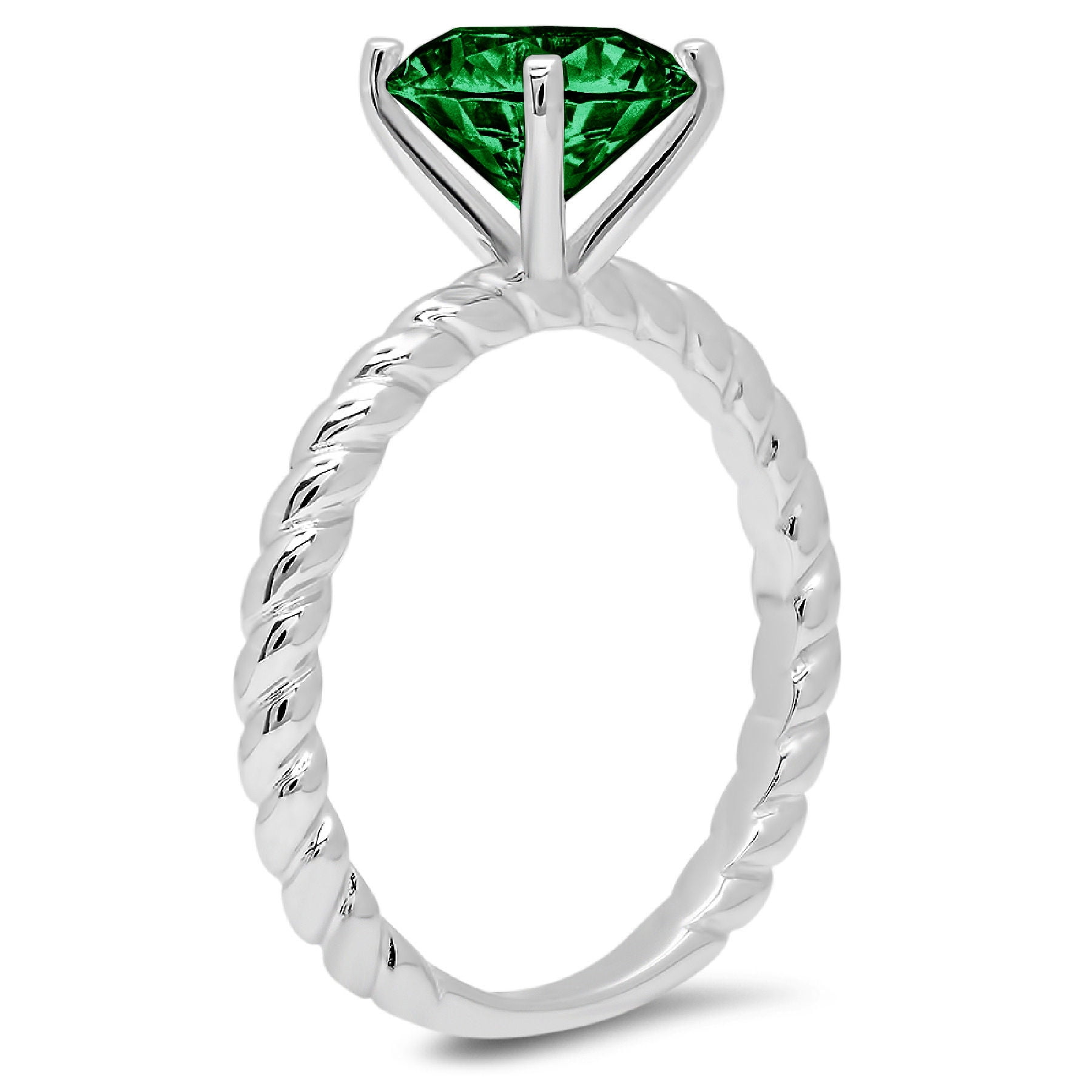 2 ct Round Cut Simulated Emerald Solitaire Engagement Ring for Women in ...