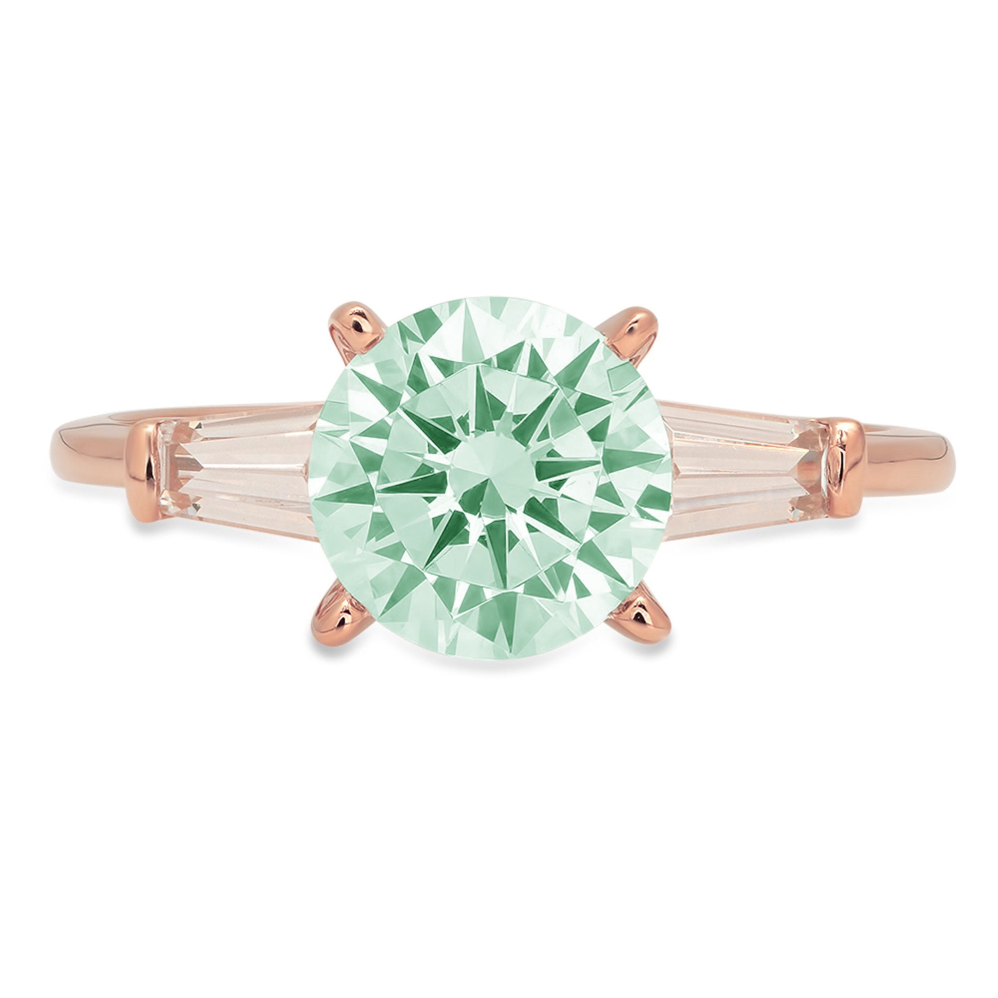 2 ct Round Cut Simulated Green Diamond 3 Stone 18K Rose Gold Womens ...