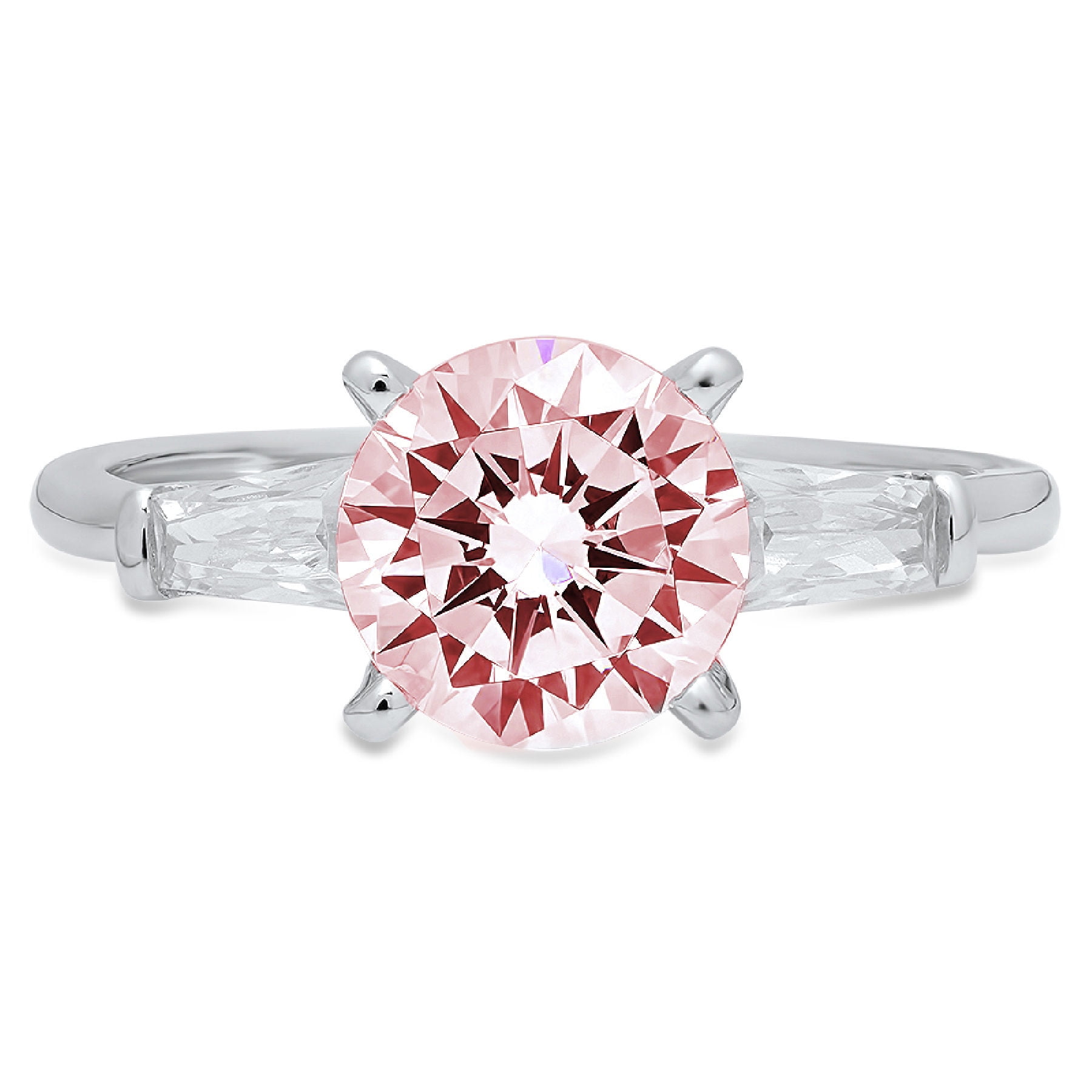 2 ct Round Cut Simulated Pink Diamond 3 Stone 18K White Gold Womens ...
