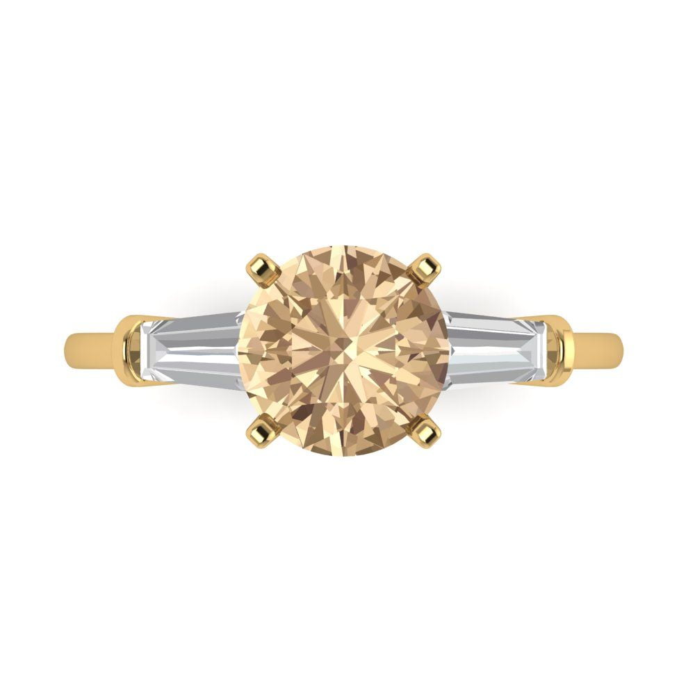 2 ct Round Cut Yellow Moissanite 3 Stone 18K Yellow Gold Womens Engagement Ring - Walmart.com