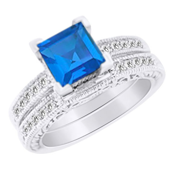 AFFY (2 cttw) Simulated Blue Topaz & White Natural Diamond Engagement ...