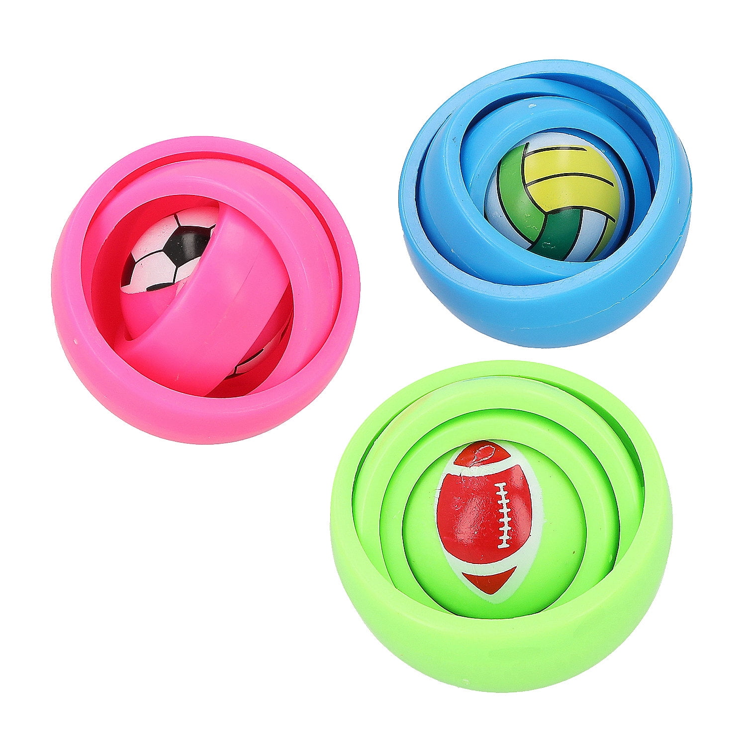 2" diam. Rotating Sports-Themed Plastic Fidget Ring Toys - 12 Pieces ...