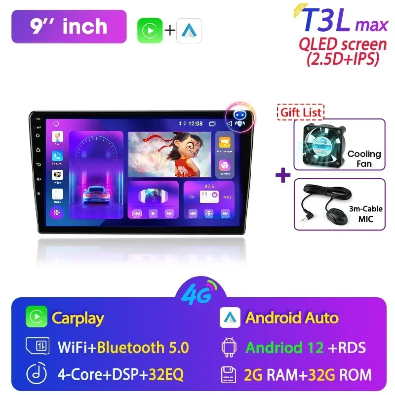 2 din Android 12 Carplay Car Radio Multimedia Player Navigation 9 7 inch Stereo Head unit ...