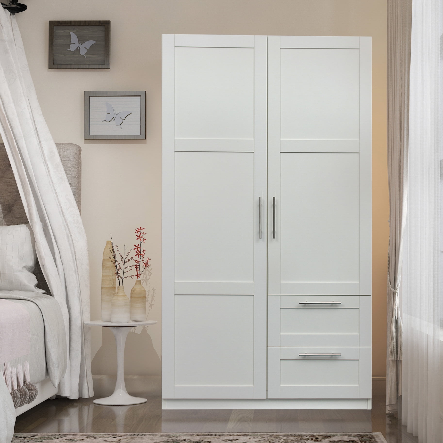 2-door, 2 High Wardrobe And Kitchen Cabinet, White - 5 Storage ...