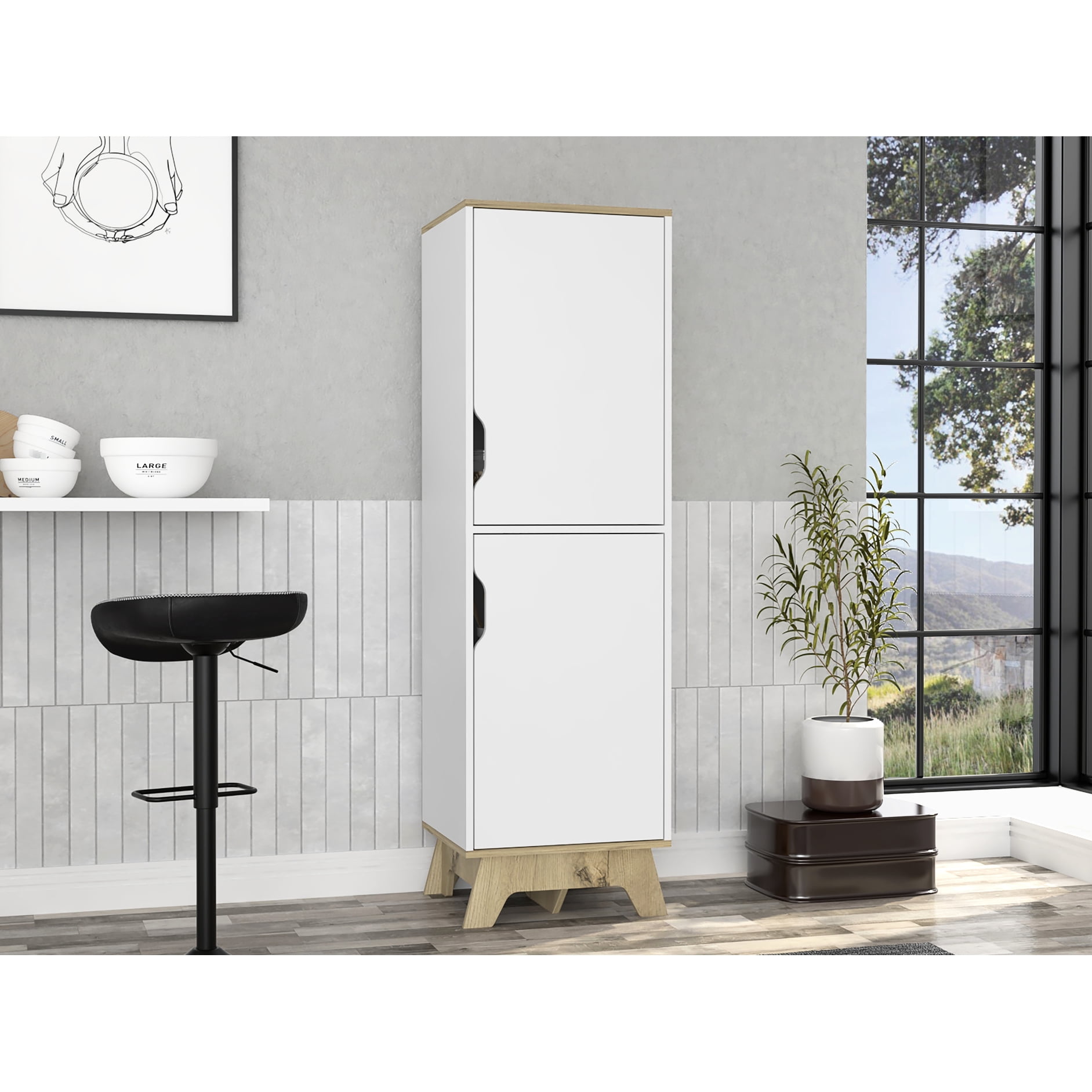 2-door Pantry In Oak And White With 4 Robust Storage Shelves For Neat ...