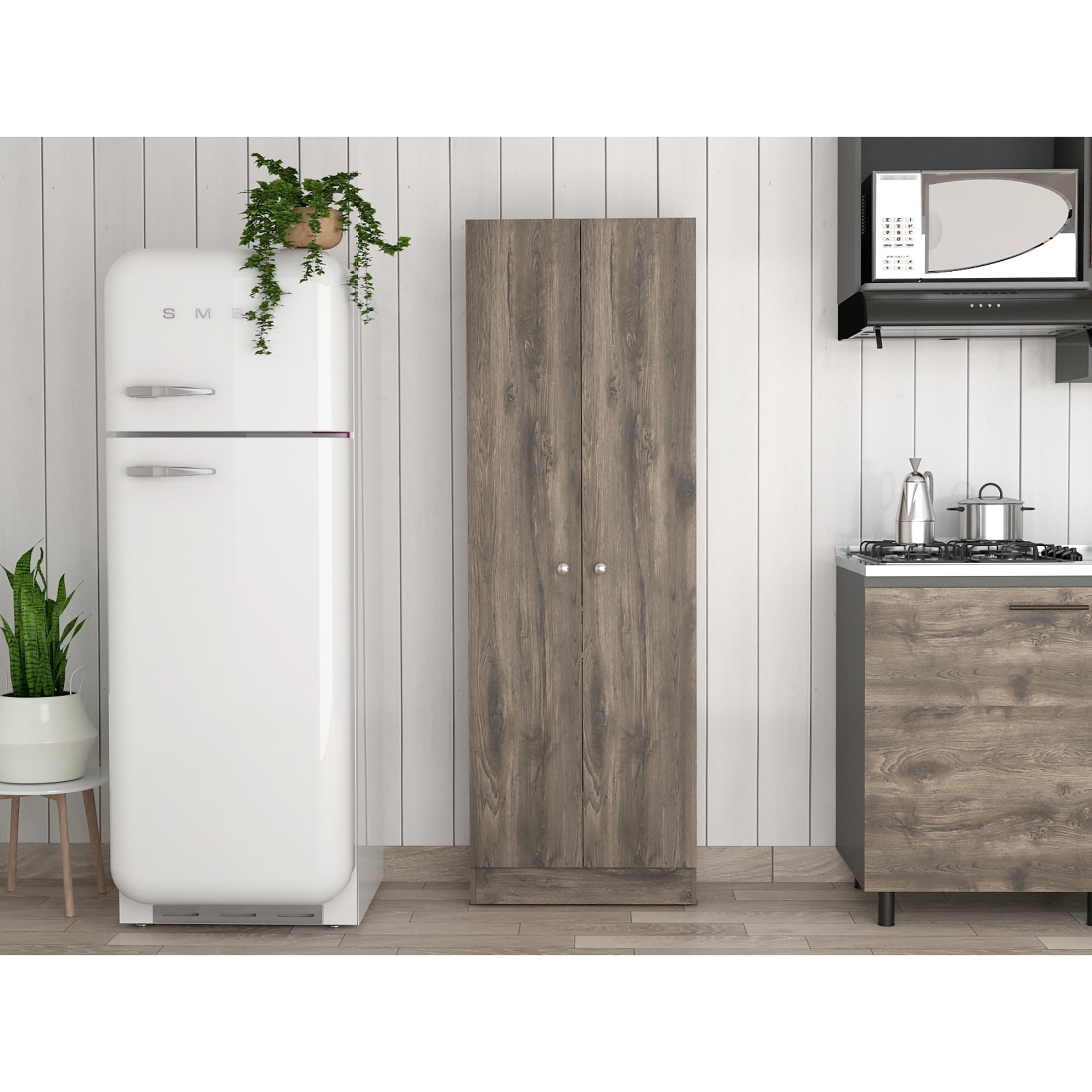 2-door Storage Cabinet Rectangle - Dark Brown & Black Finish, 5 Inner ...