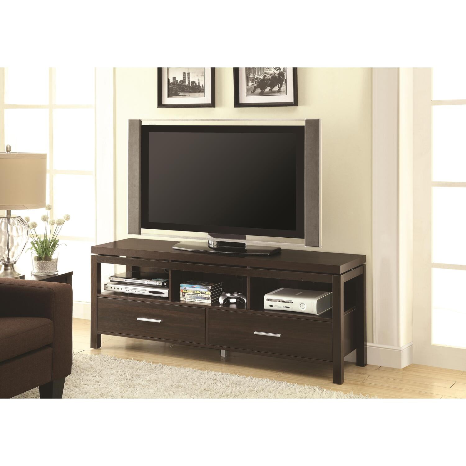 2-drawer TV Console Dark Walnut - Walmart.com