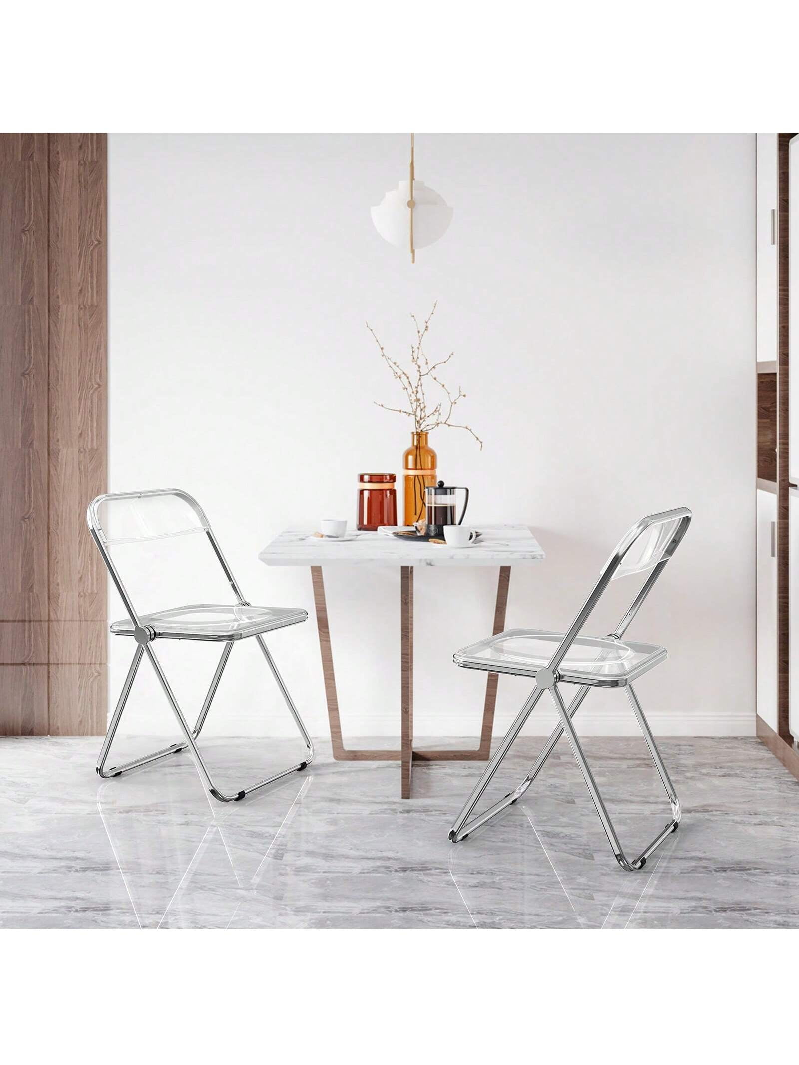 2 foldable terrace plastic folding chairs, white transparent/pink ...