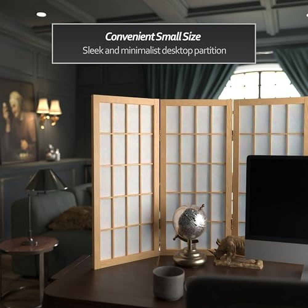 2 ft. Short Desktop Window Pane Shoji Screen - Natural - 5 Panels ...