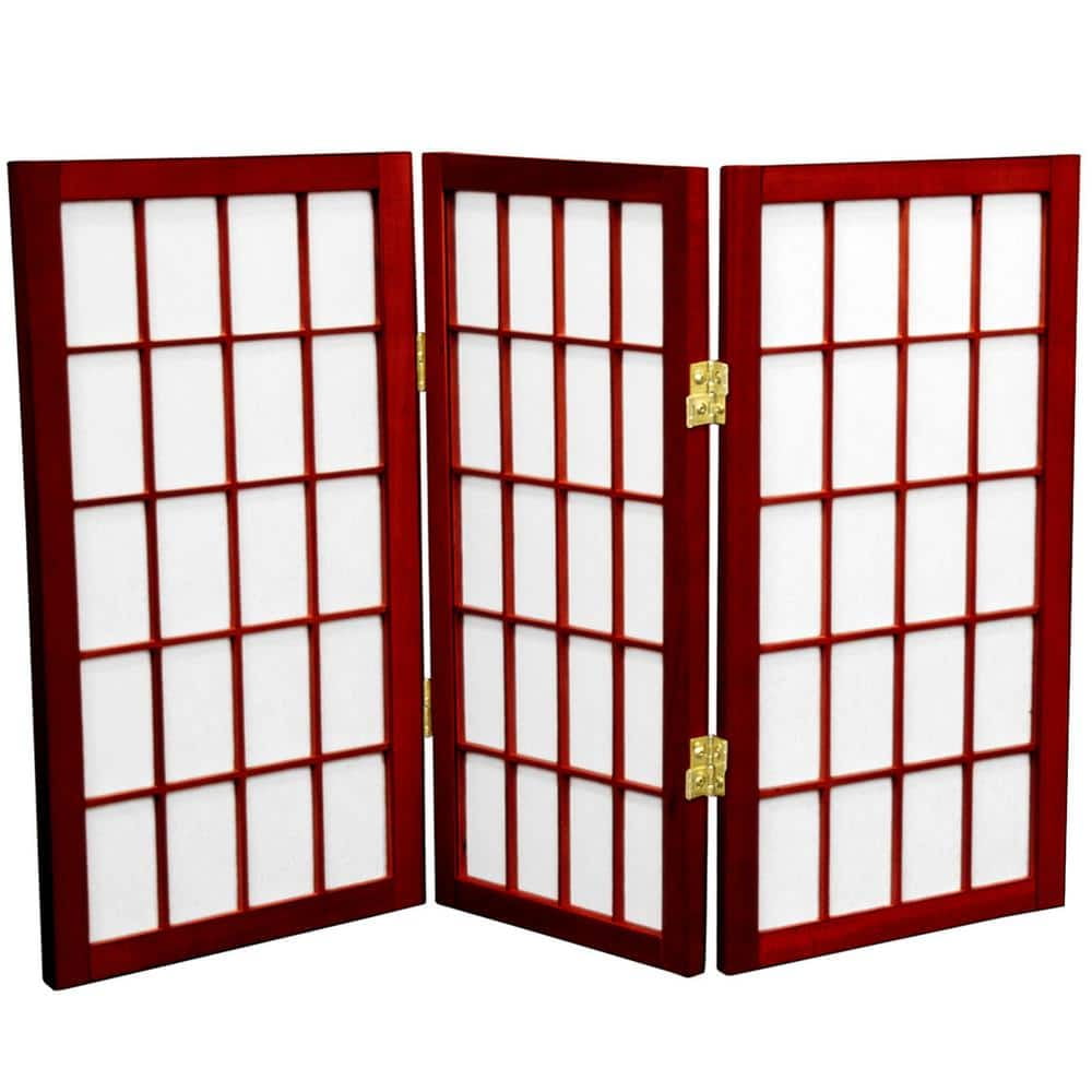 2 ft. Short Desktop Window Pane Shoji Screen - Rosewood - 3 Panels ...