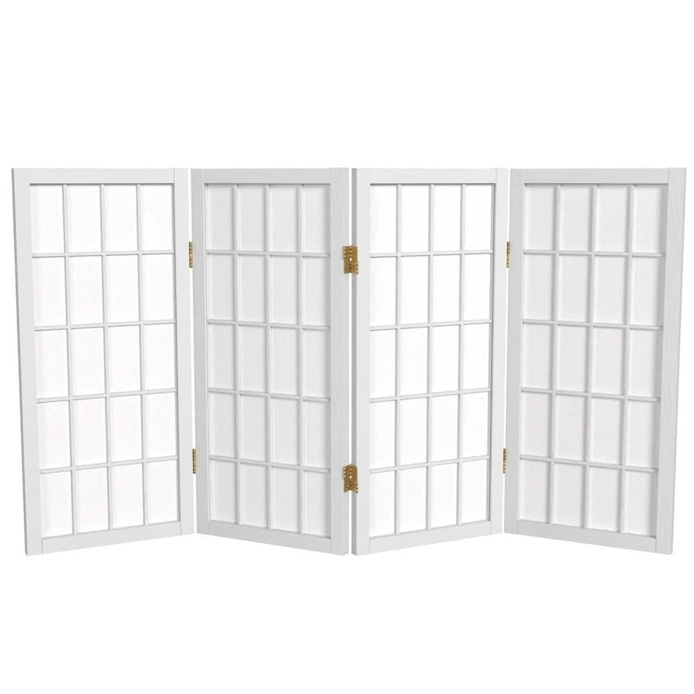 2 ft. Short Desktop Window Pane Shoji Screen - White - 4 Panels ...