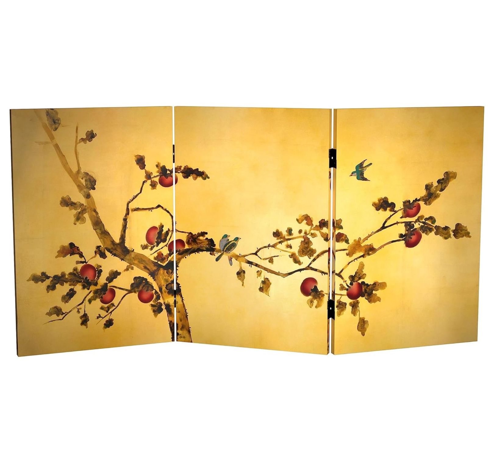 2 ft. Short Double Sided Plum Tree Canvas Folding Screen 3 Panel ...