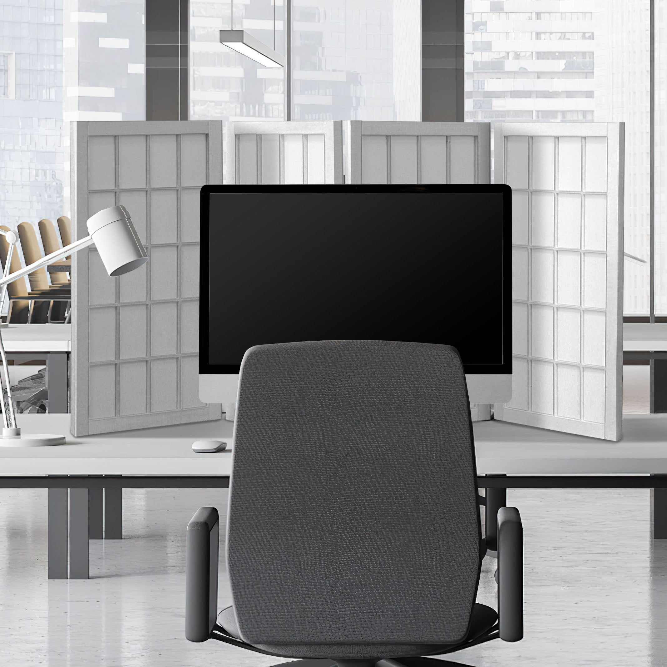 2 ft. Tall Desktop Window Pane Shoji Screen - White - 4 Panels ...