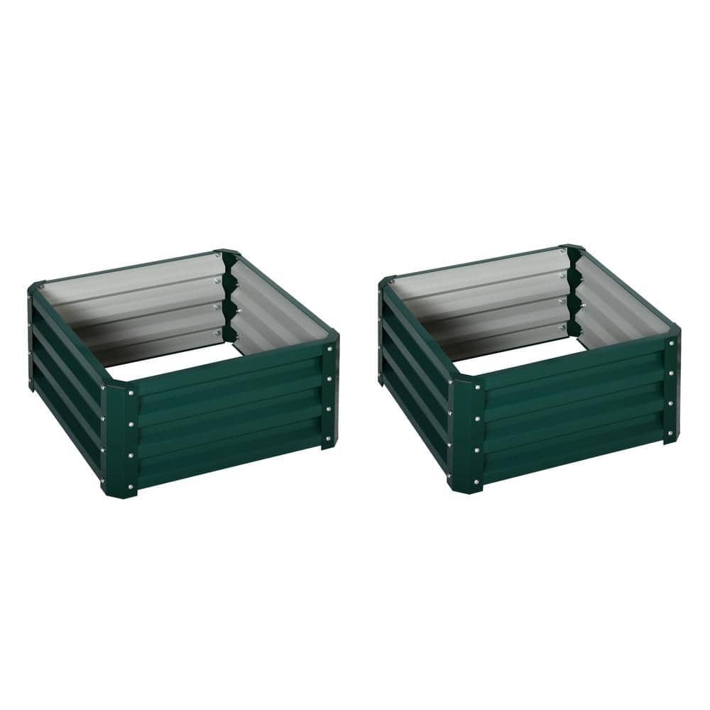 2 ft. x 2 ft. x 1 ft. Green Steel Raised Garden Bed Box with Steel ...