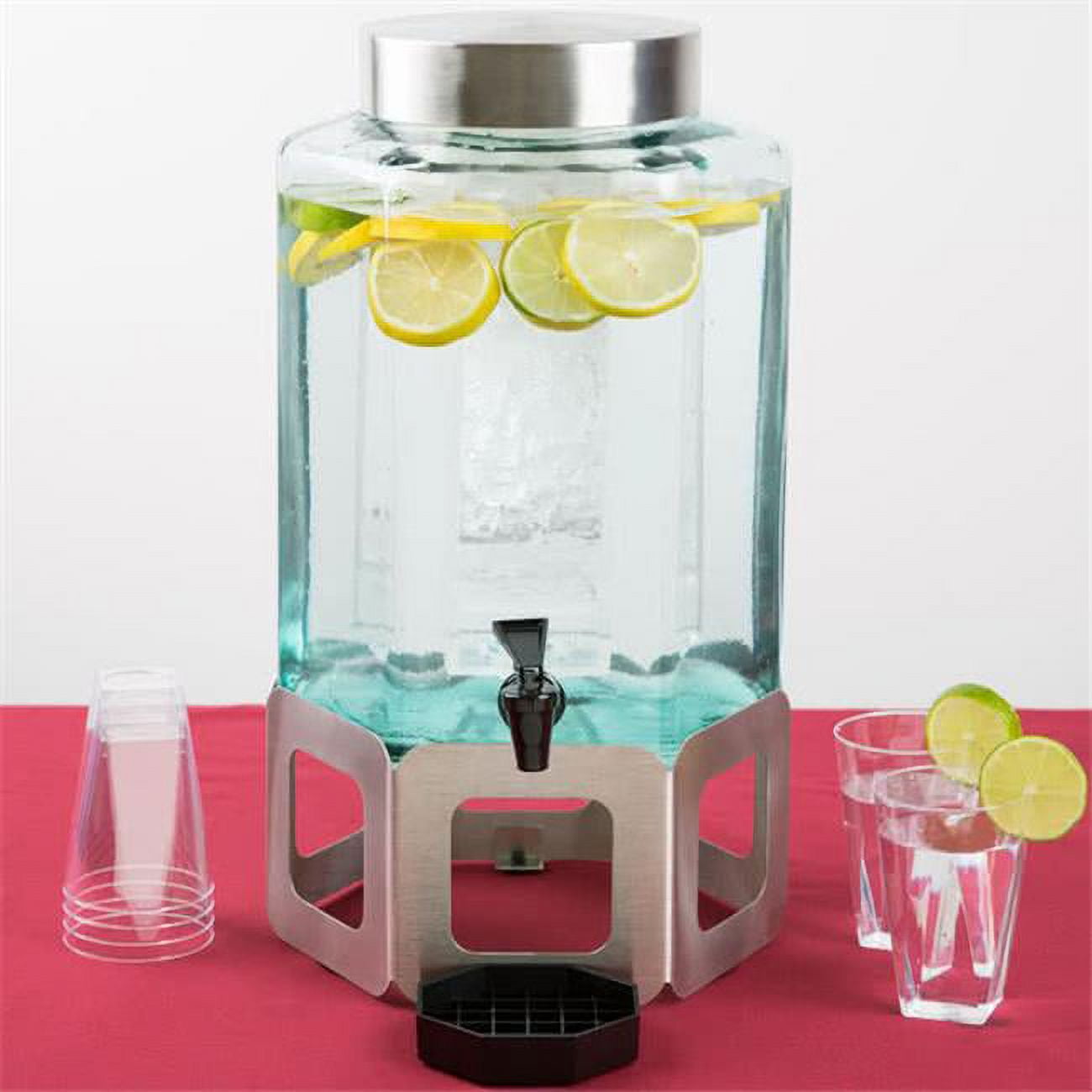 2 gal Stainless Steel Cutout 55 Beverage Dispenser with Ice Chamber ...