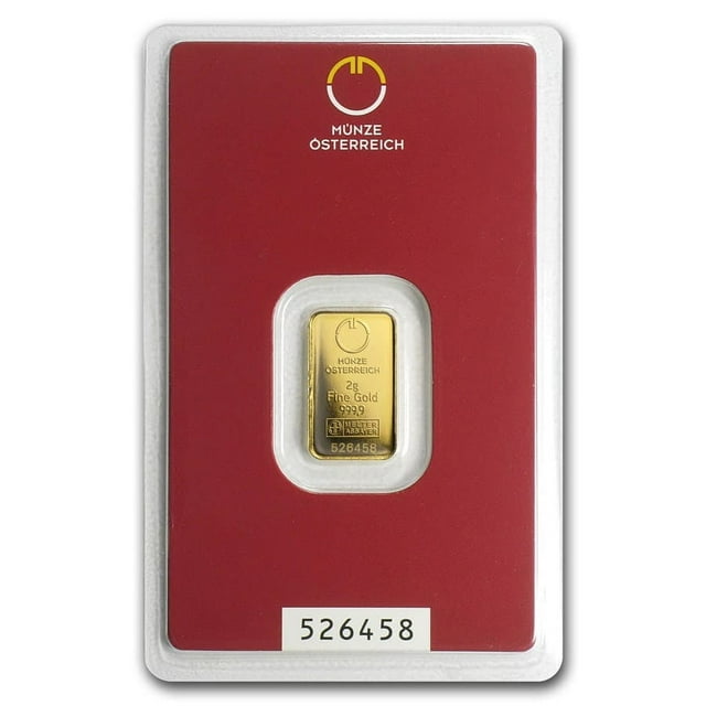 2 gram Austrian Mint Gold Bullion Bar - Guaranteed .9999 Fine (In Assay ...