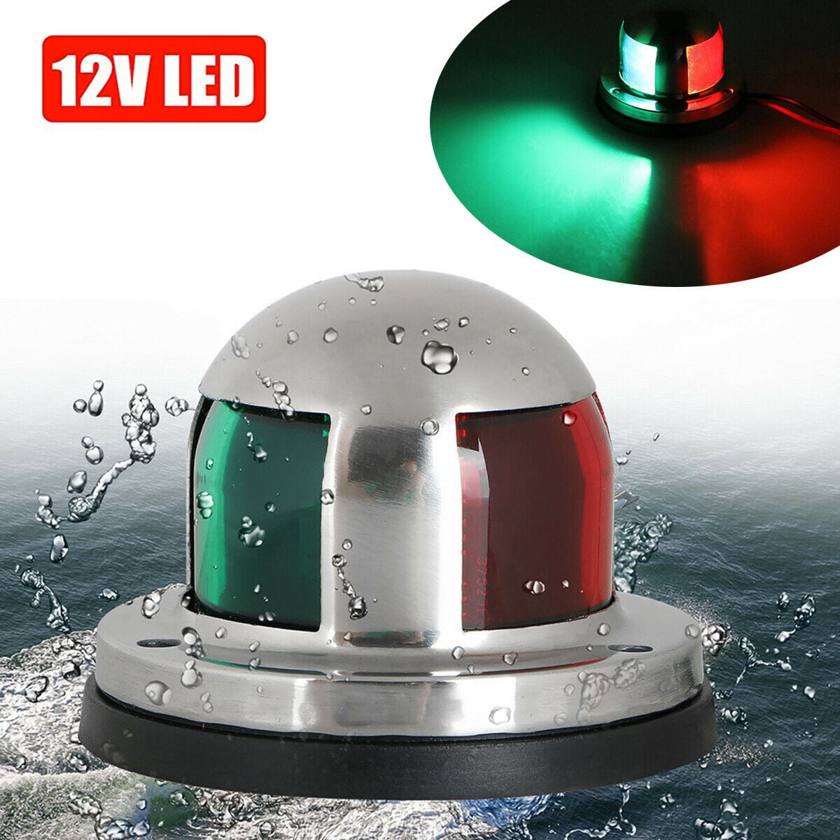 2 in 1 12V LED Bow Navigation Light Marine Boat Yacht Pontoon Stainless ...