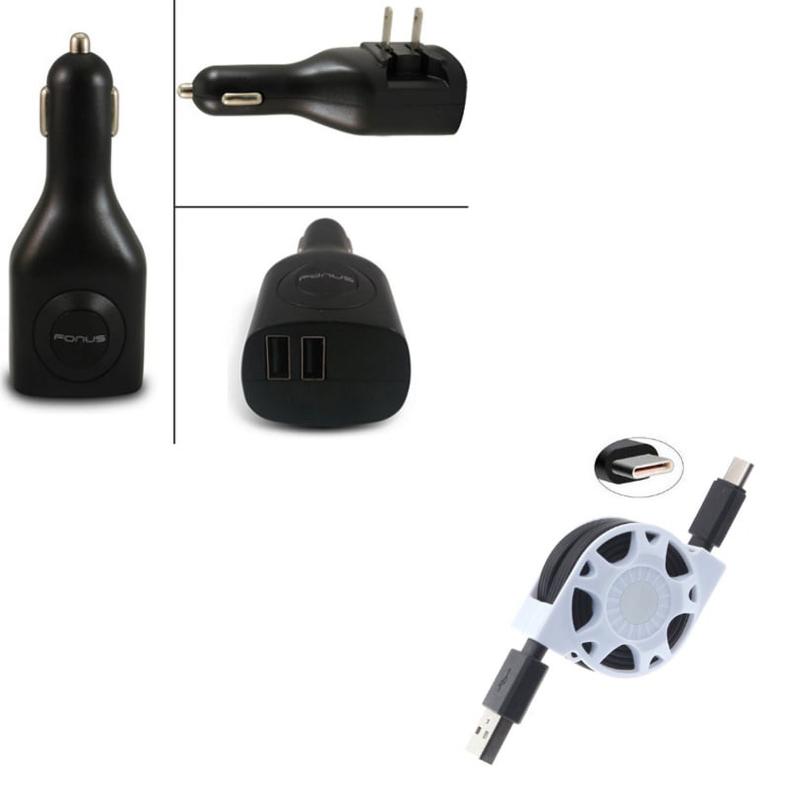 2-in-1 2-Port USB Car Home Charger w Type-C Retractable USB Cable X3J ...