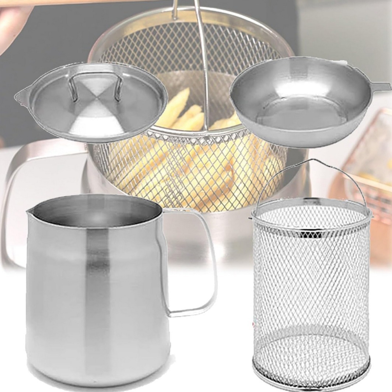 2-in-1 304 Stainless Steel Multifunctional Oil Strainer Pot, Large ...