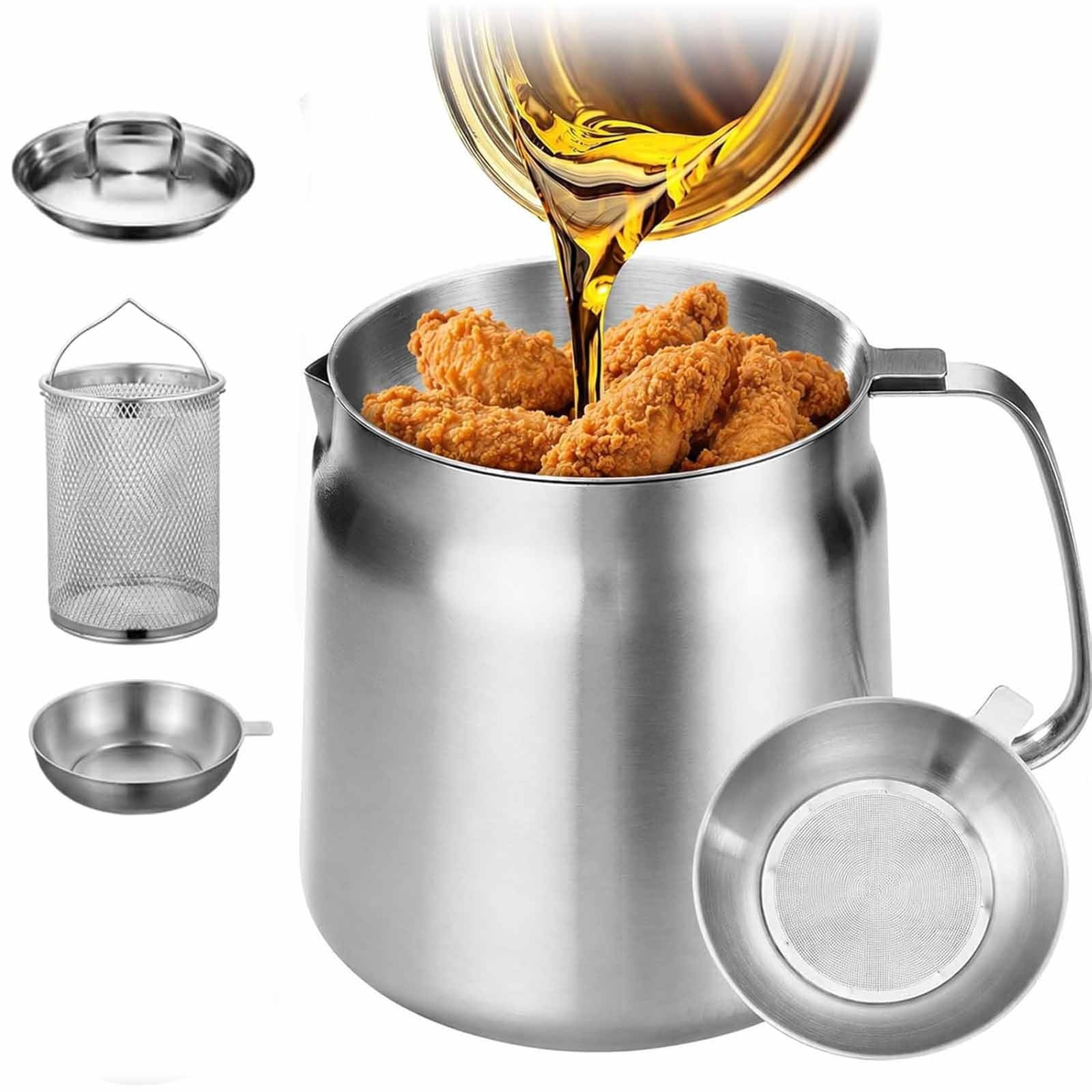 2-in-1 304 Stainless Steel Multifunctional Oil Strainer Pot, Large Deep ...