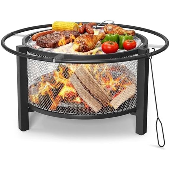 2-in-1 32 Inch Fire Pit with Cooking Grill, Outdoor Wood Burning ...