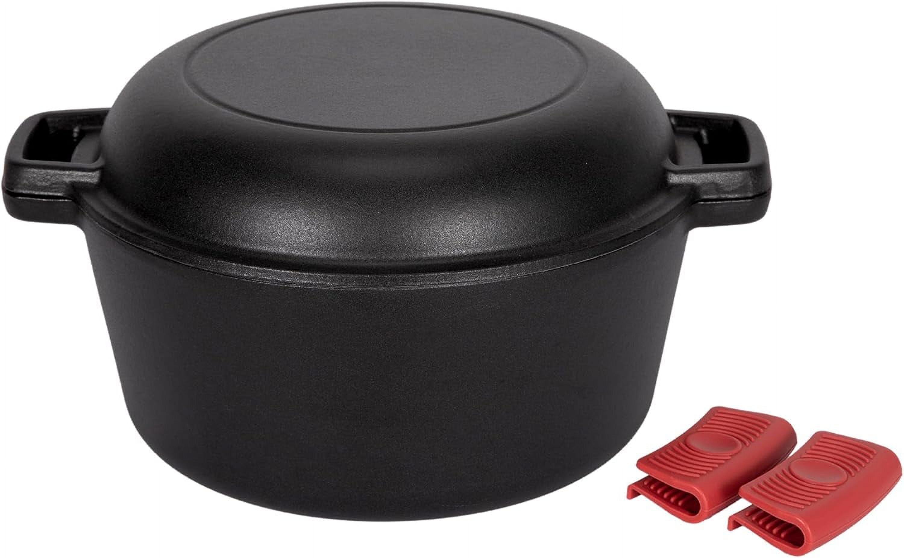 2-in-1 5QT Pre-Seasoned Enameled Cast Iron Dutch Oven Pot with Lid and ...