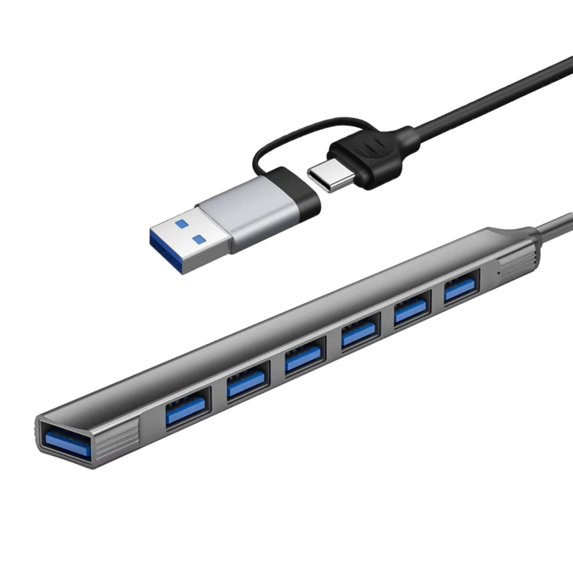 2 in 1 7 Ports USB Type C HUB Expander Splitter Aluminium Alloy Docking ...