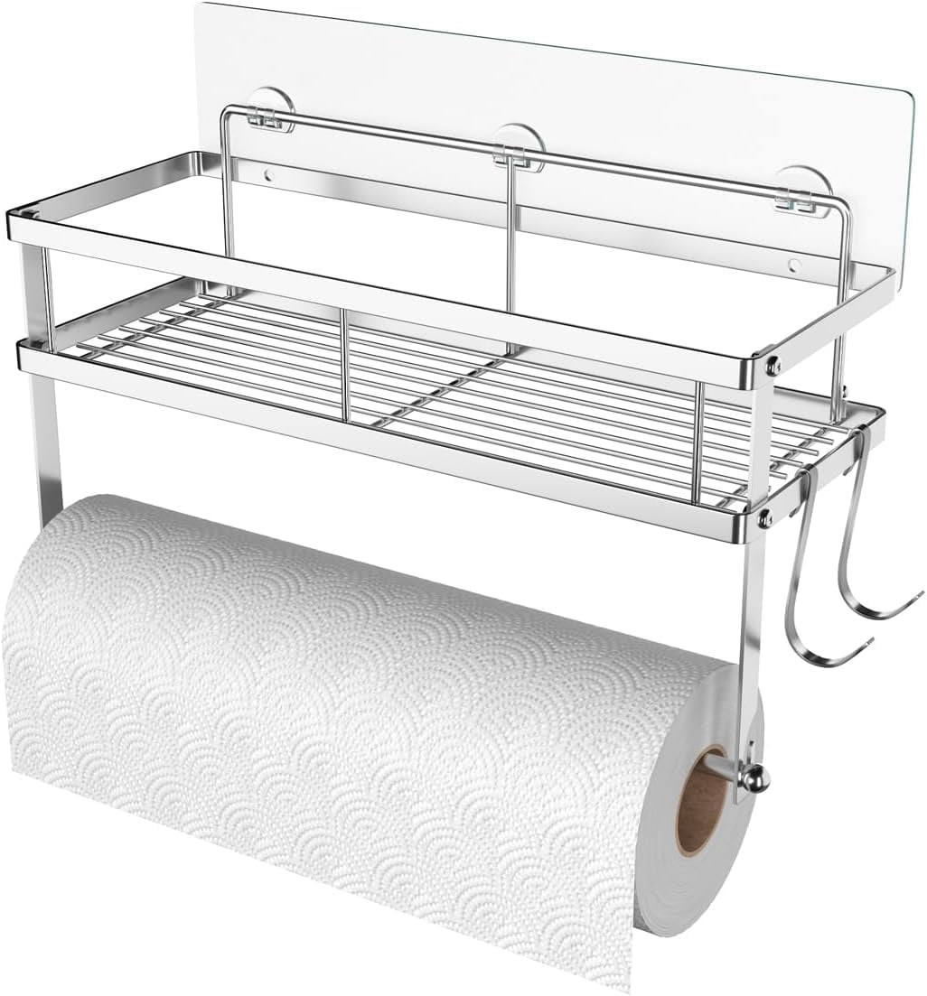 ‌2-in-1 Adhesive Wall Mount Paper Towel Holder & Shelf Organizer ...