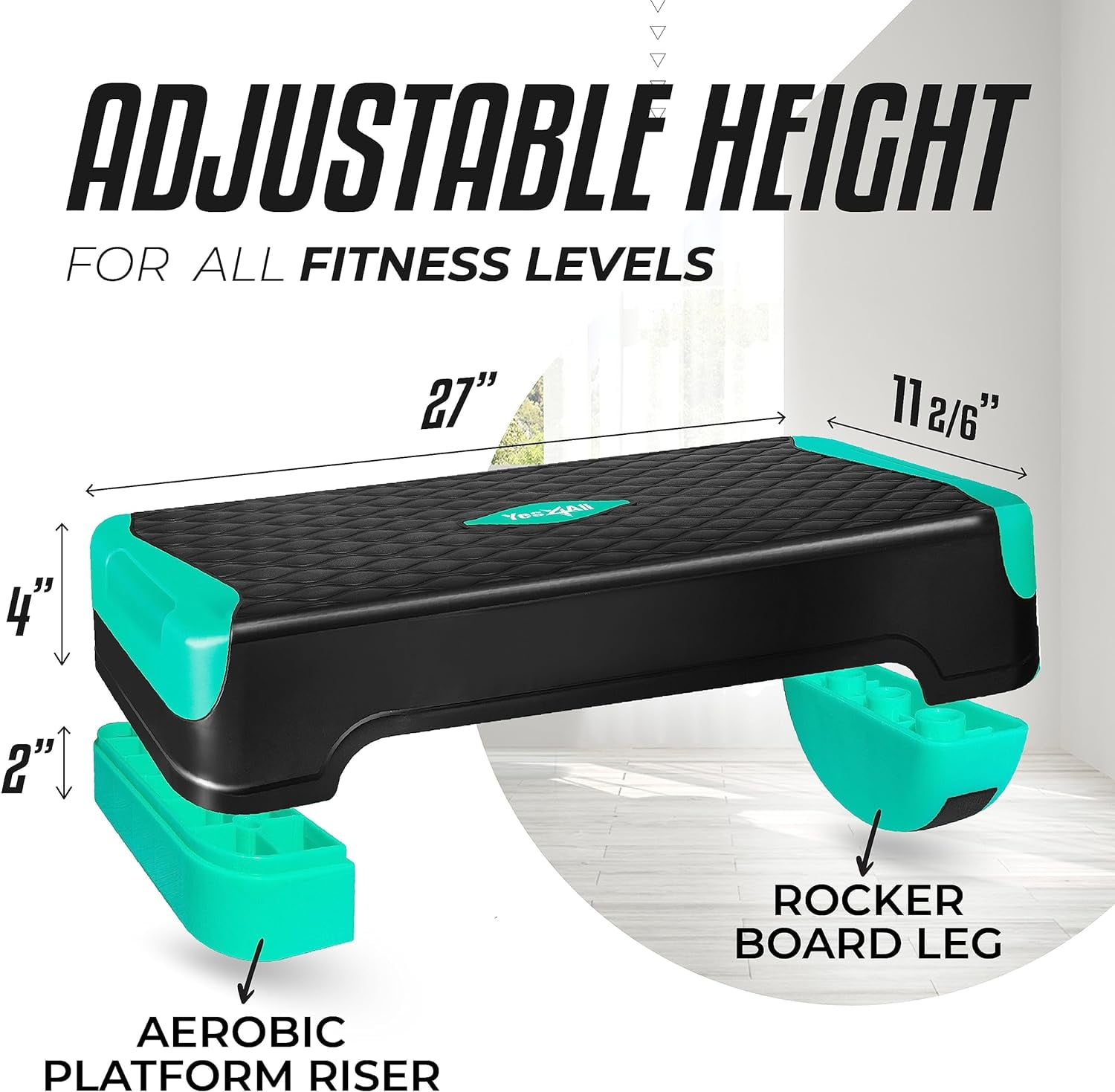 2-in-1 Adjustable Aerobic Step Platform Fitness Exercise Stepper with ...