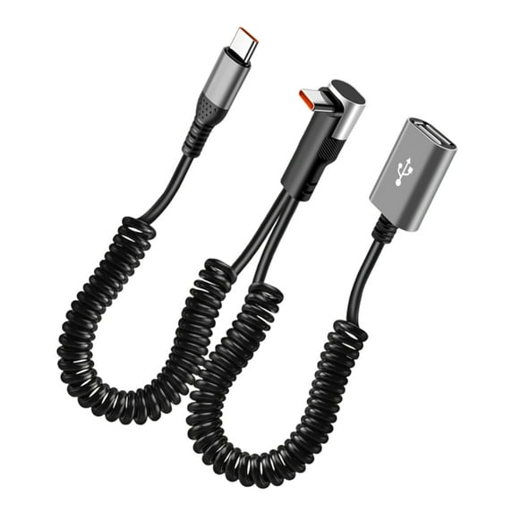 2 in 1 Adjustable Spring USB C Splitter Cable 66W Quick Charging 90 ...