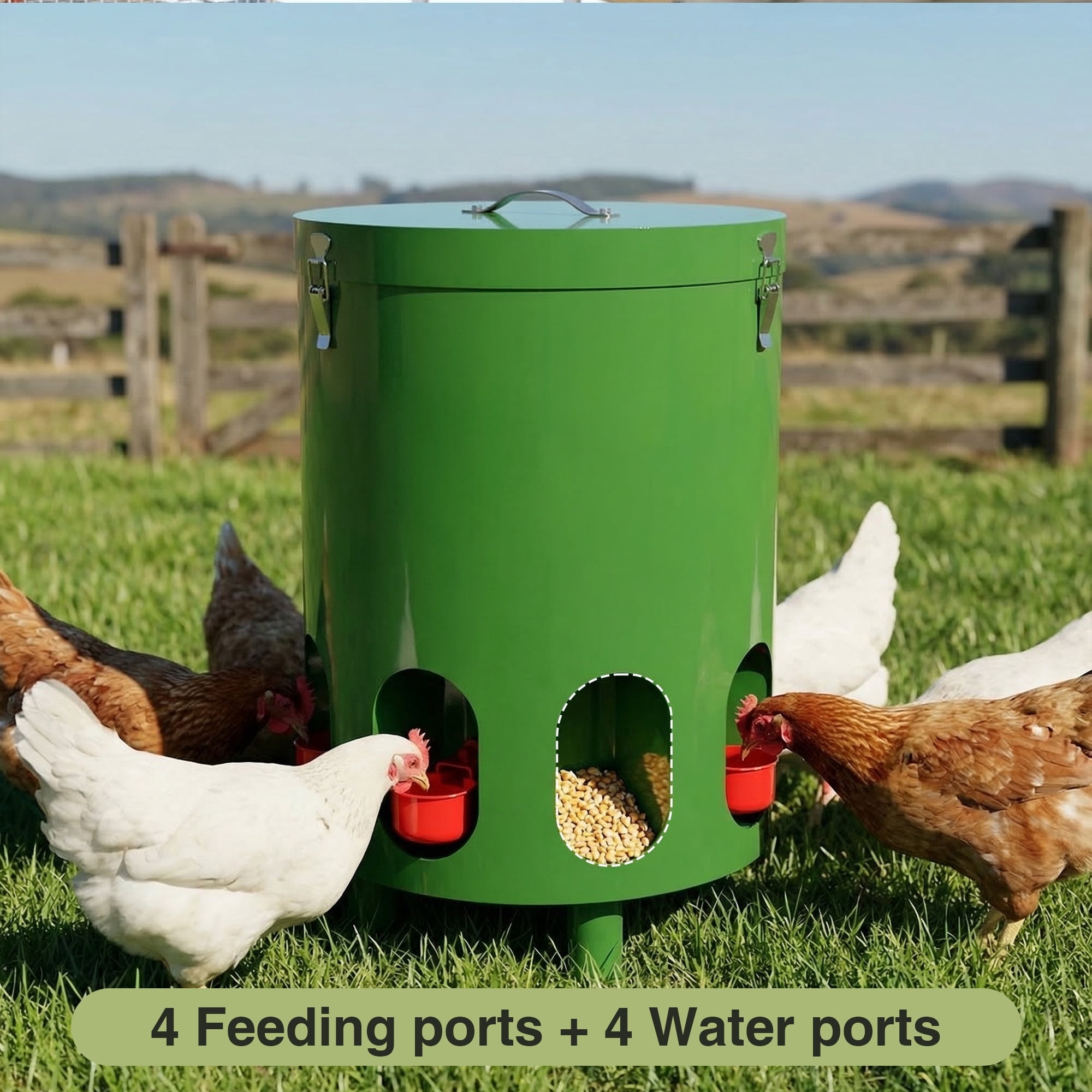 2-in-1 Automatic Chicken Feeder Waterer Dispenser Heavy Duty Metal ...