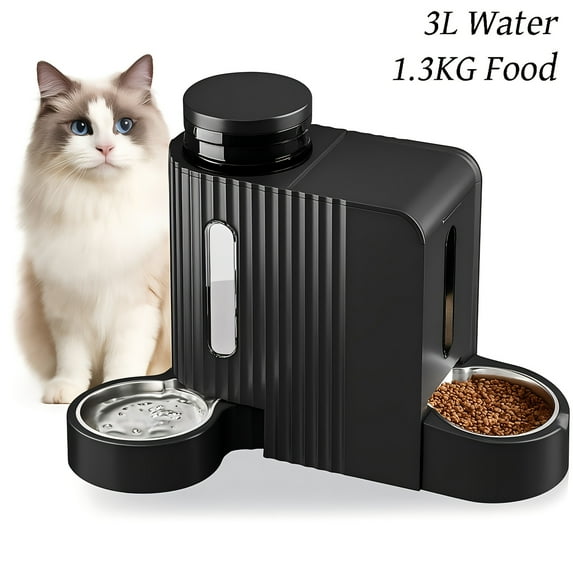 2-in-1 Automatic Gravity Pet Food & Water Dispenser - Stainless Steel ...