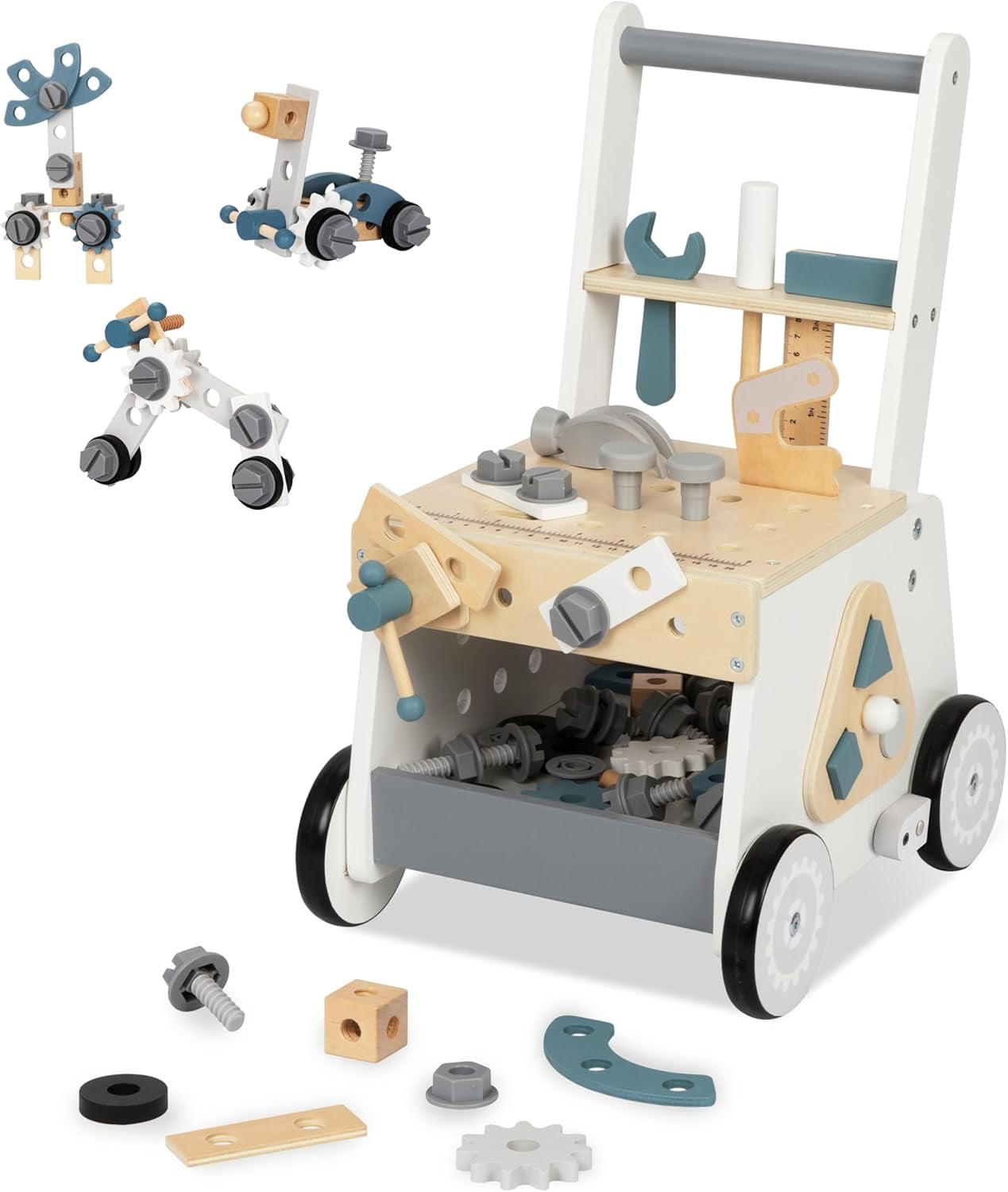 2-in-1 Baby Push Walker - Wooden Push Walker and Tool Toy for Babies ...