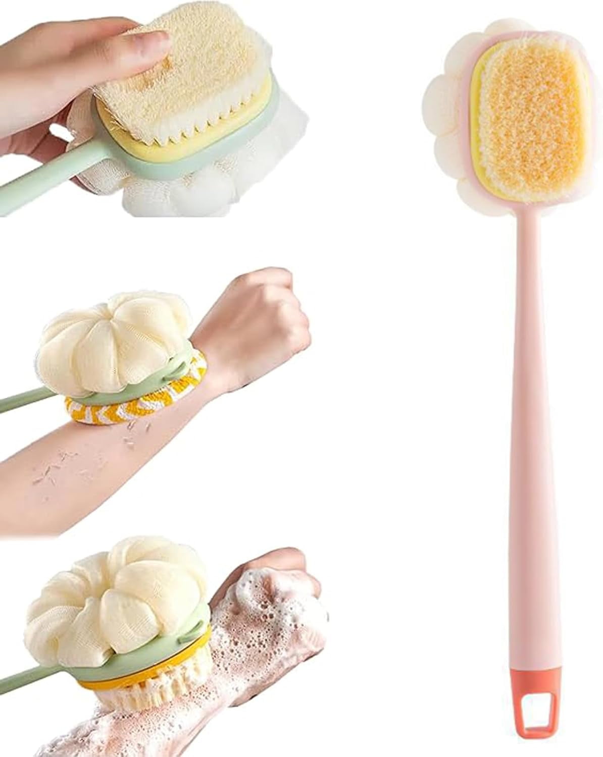 2-in-1 Bath Scrubber & Back Brush, Double-Side Body Scrubber Soft ...