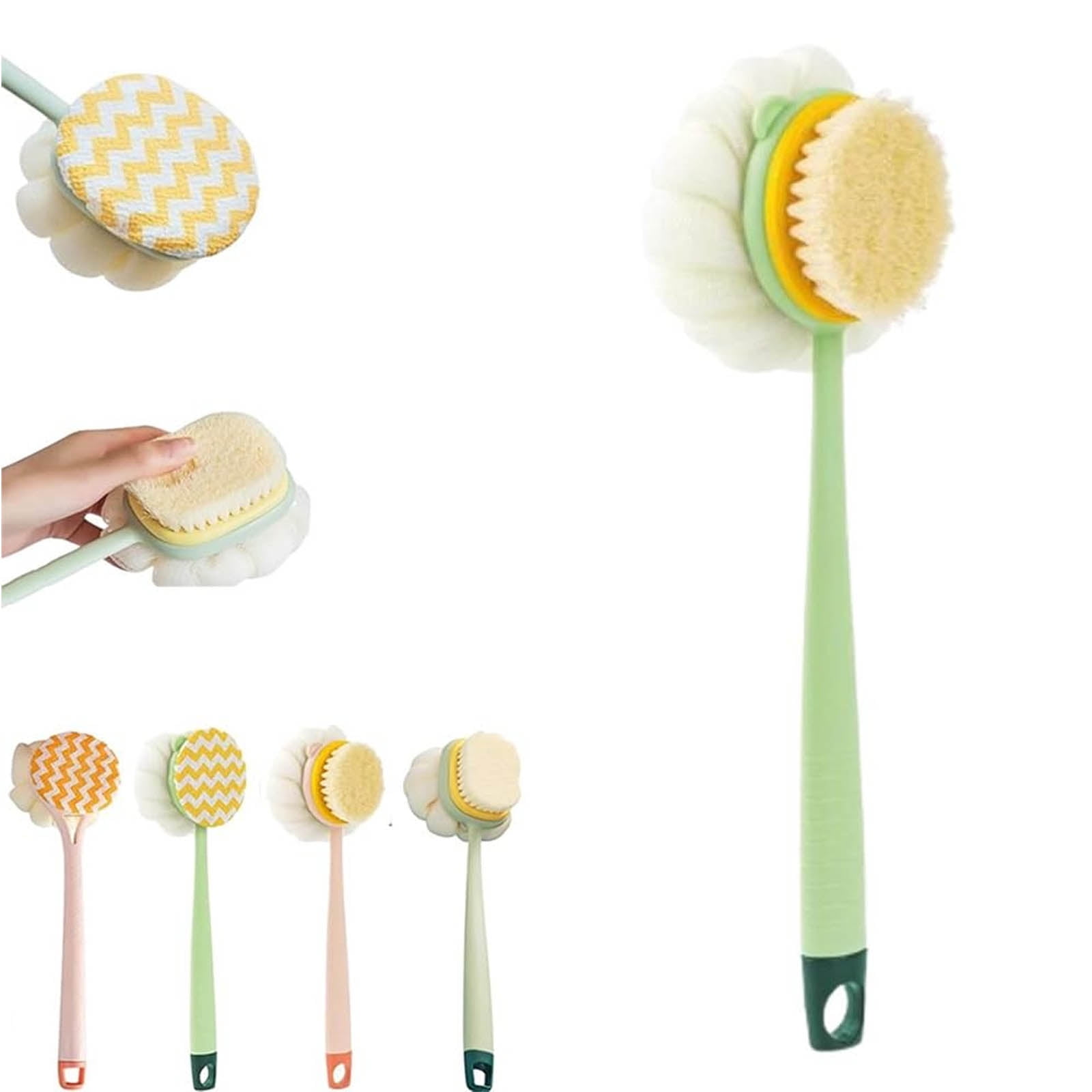 2-in-1 Bath Scrubber & Back Brush – Double Sided Bath Brush,Extra Long ...